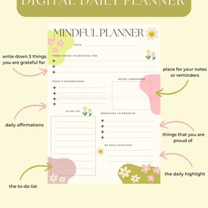 Mindful Digital Daily Planner, Printable Daily Planner, Digital Planner ...