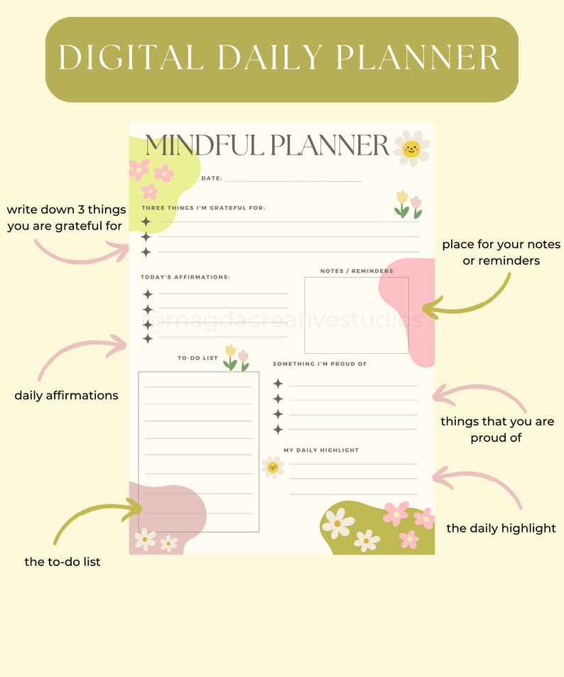 Mindful Digital Daily Planner, Printable Daily Planner, Digital Planner ...