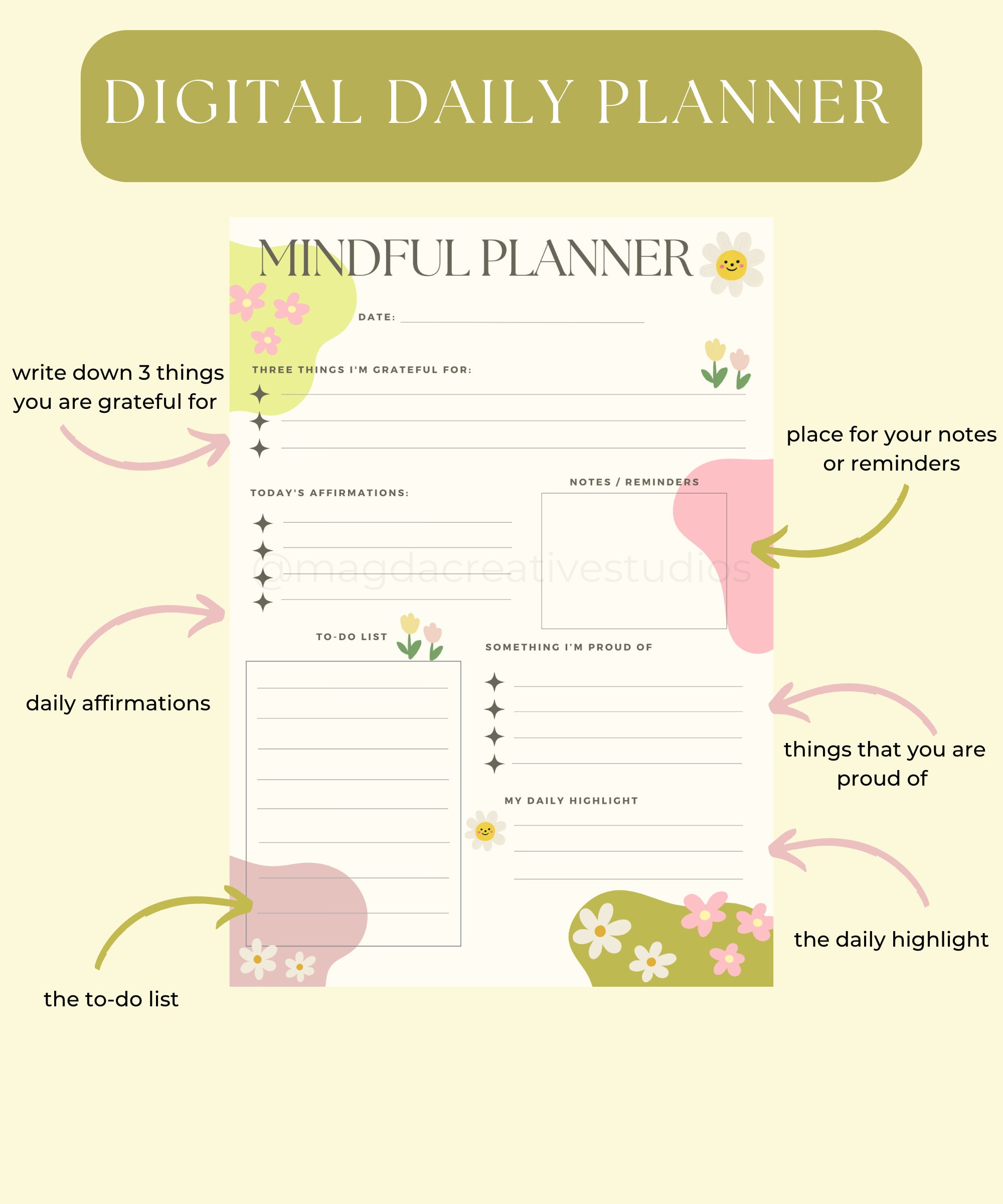 Mindful Digital Daily Planner, Printable Daily Planner, Digital Planner ...