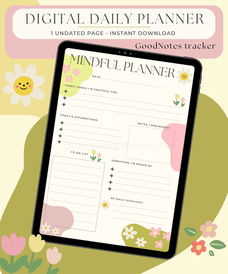 Mindful Digital Daily Planner, Printable Daily Planner, Digital Planner ...