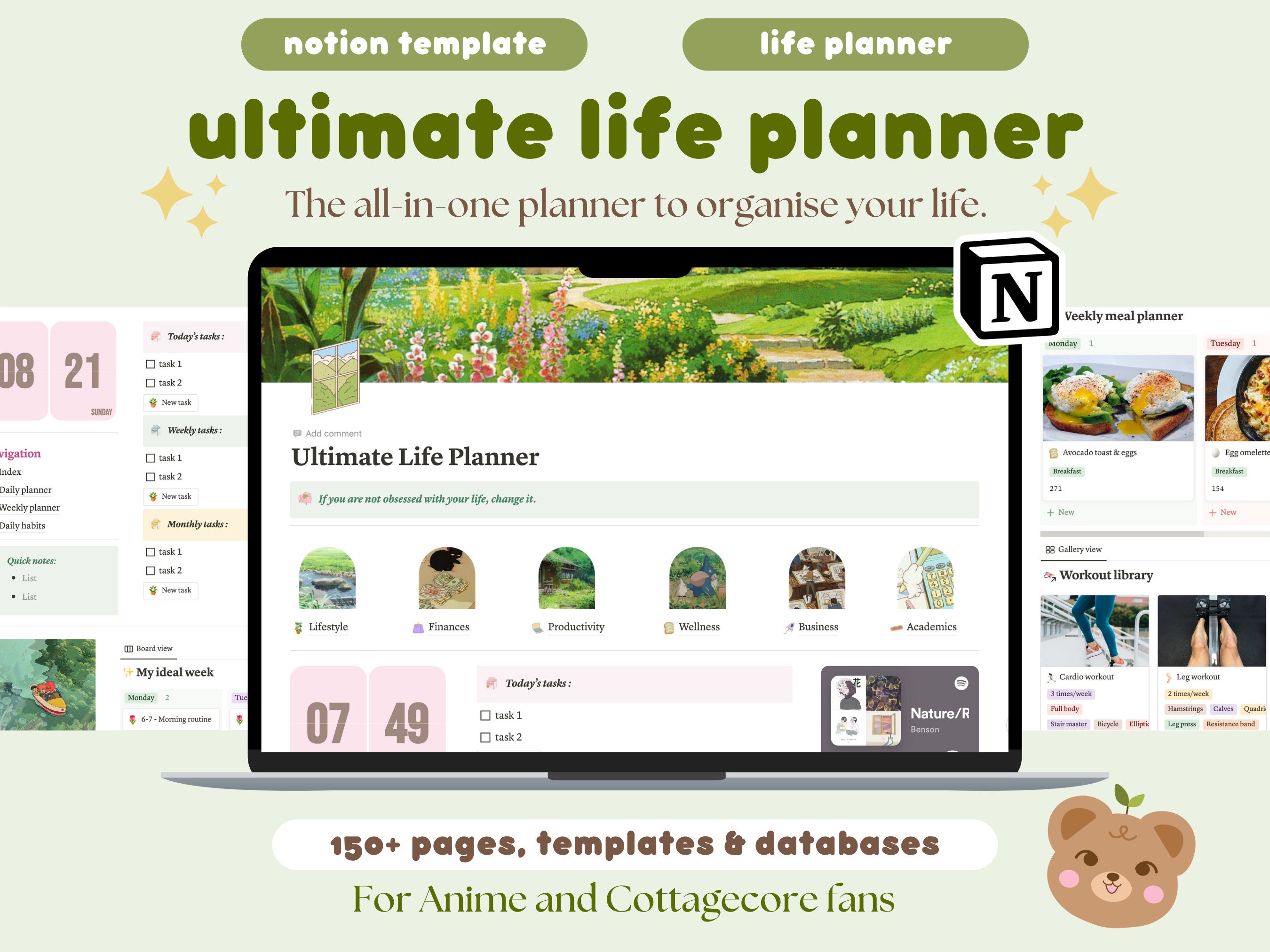All in One Notion Template | Aesthetic Ultimate Life Planner | Cute Notion Extended Life Planner ...