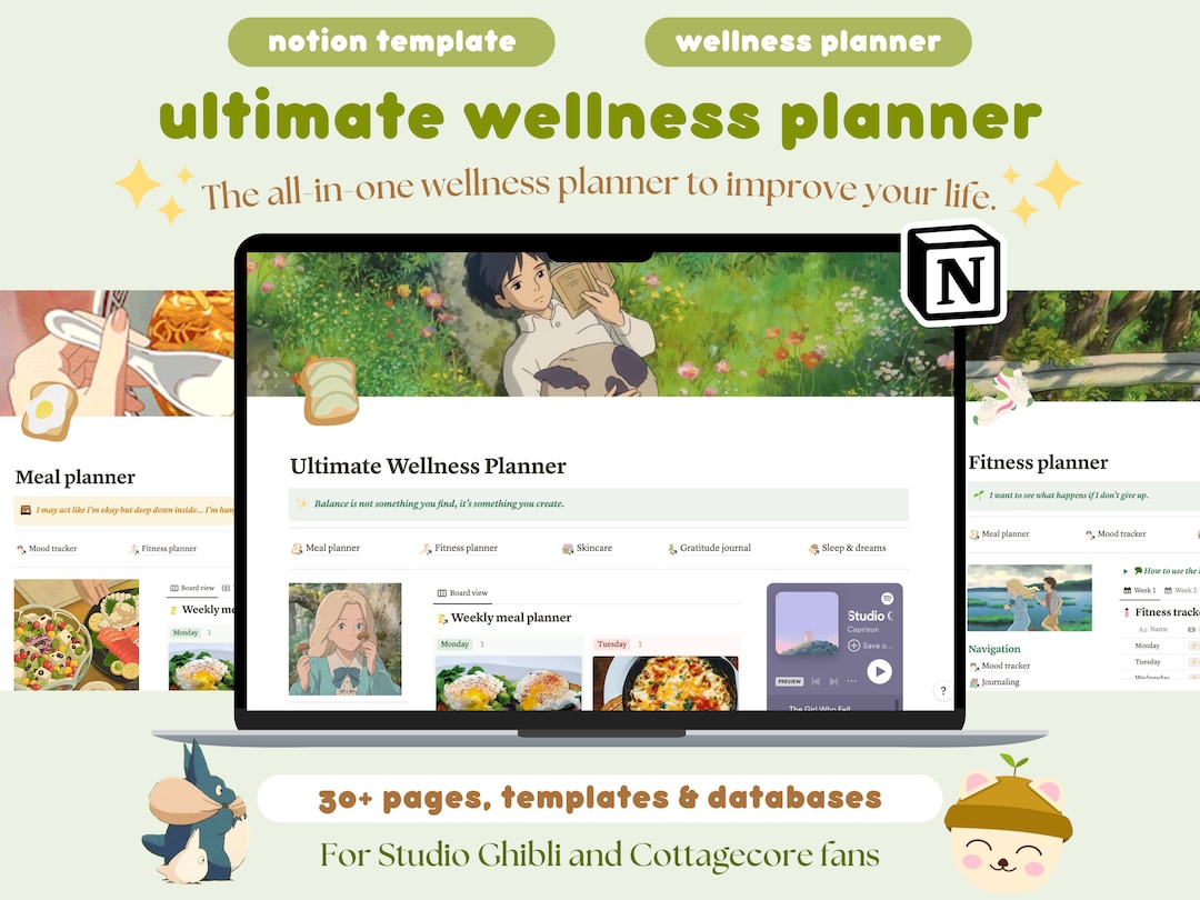 Studio Ghibli Wellness Notion Template | Meal & Fitness Planner ...