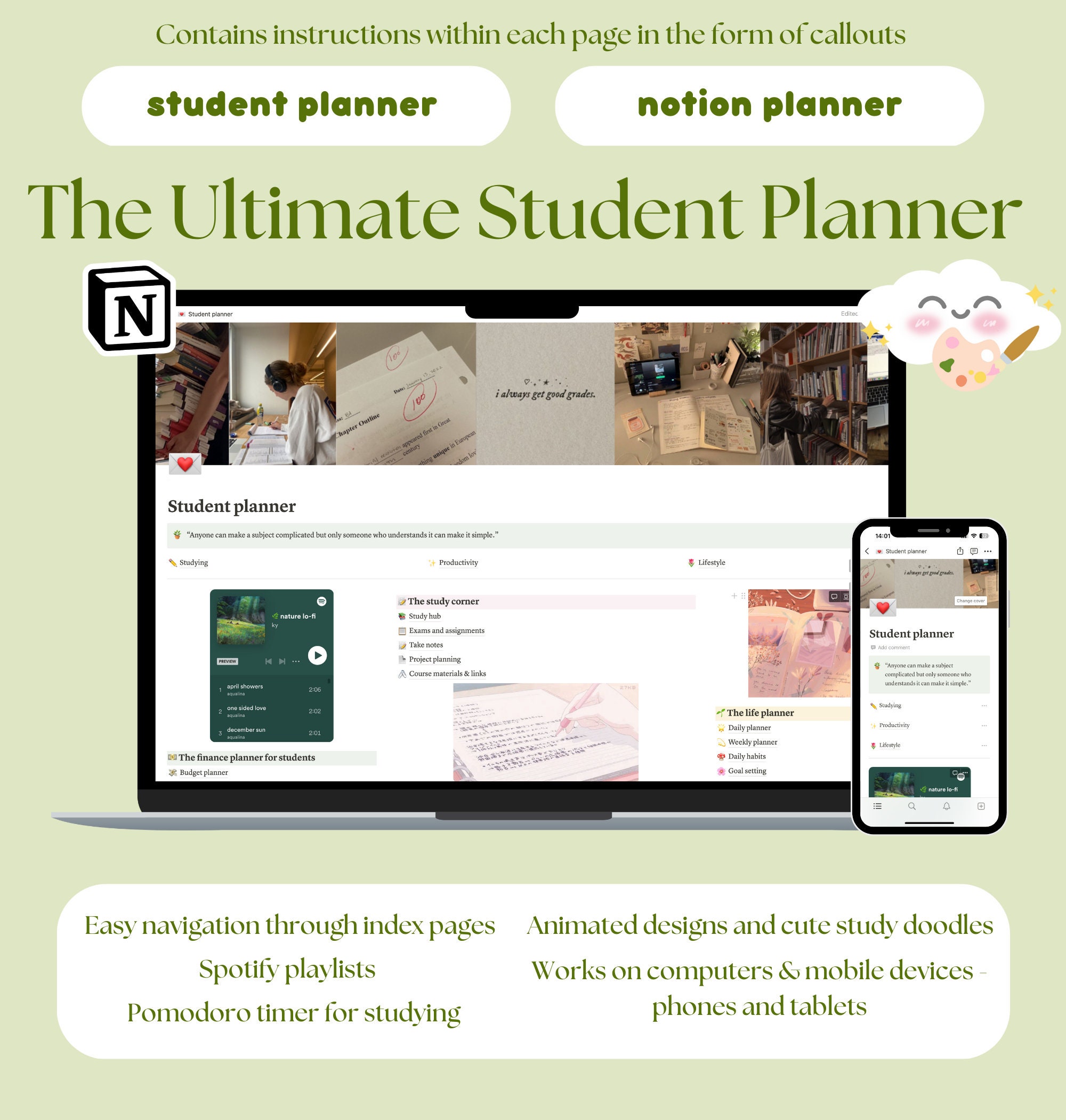 Student Notion Planner Academic Planner School Notion Planner ...