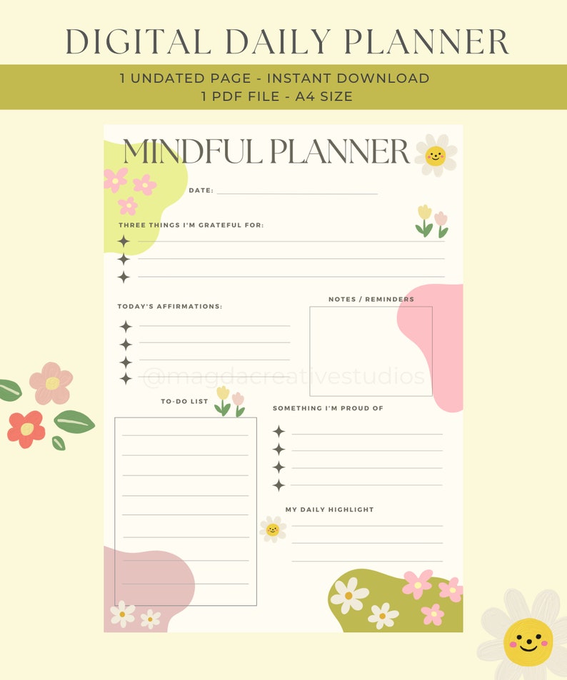 Mindful Digital Daily Planner, Printable Daily Planner, Digital Planner ...