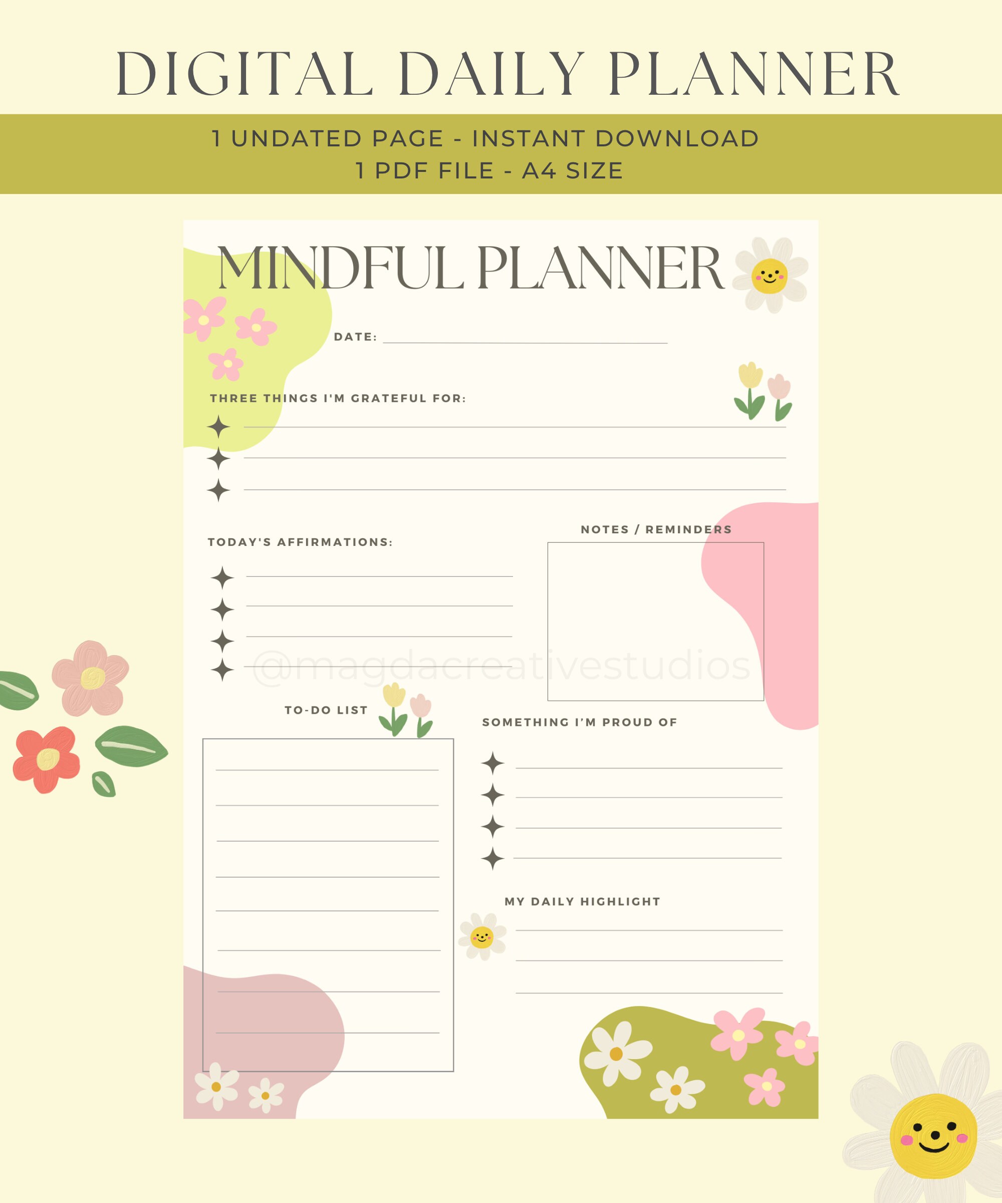 Mindful Digital Daily Planner, Printable Daily Planner, Digital Planner ...