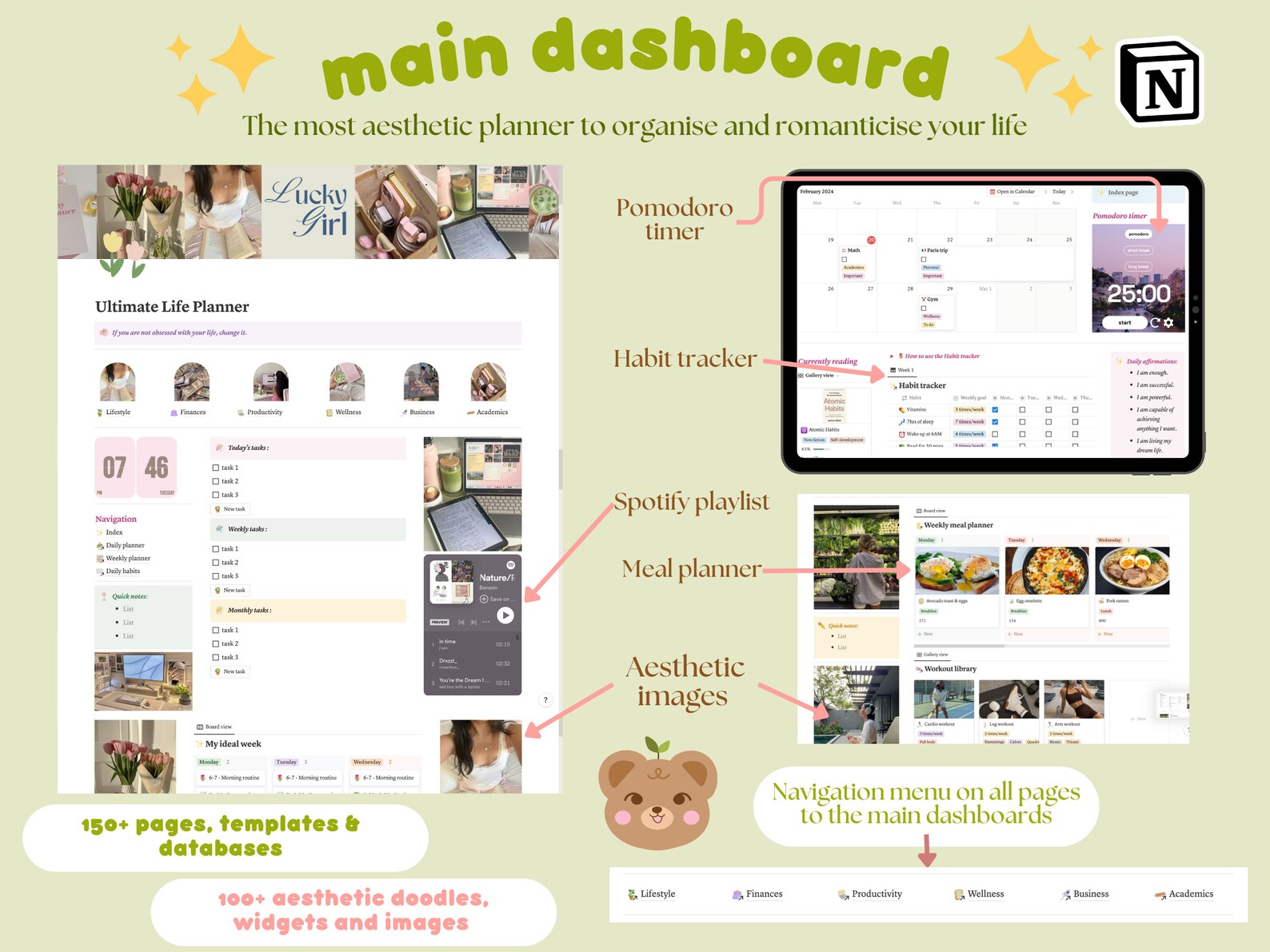 That Girl All in One Notion Template | Aesthetic Ultimate Life Planner ...