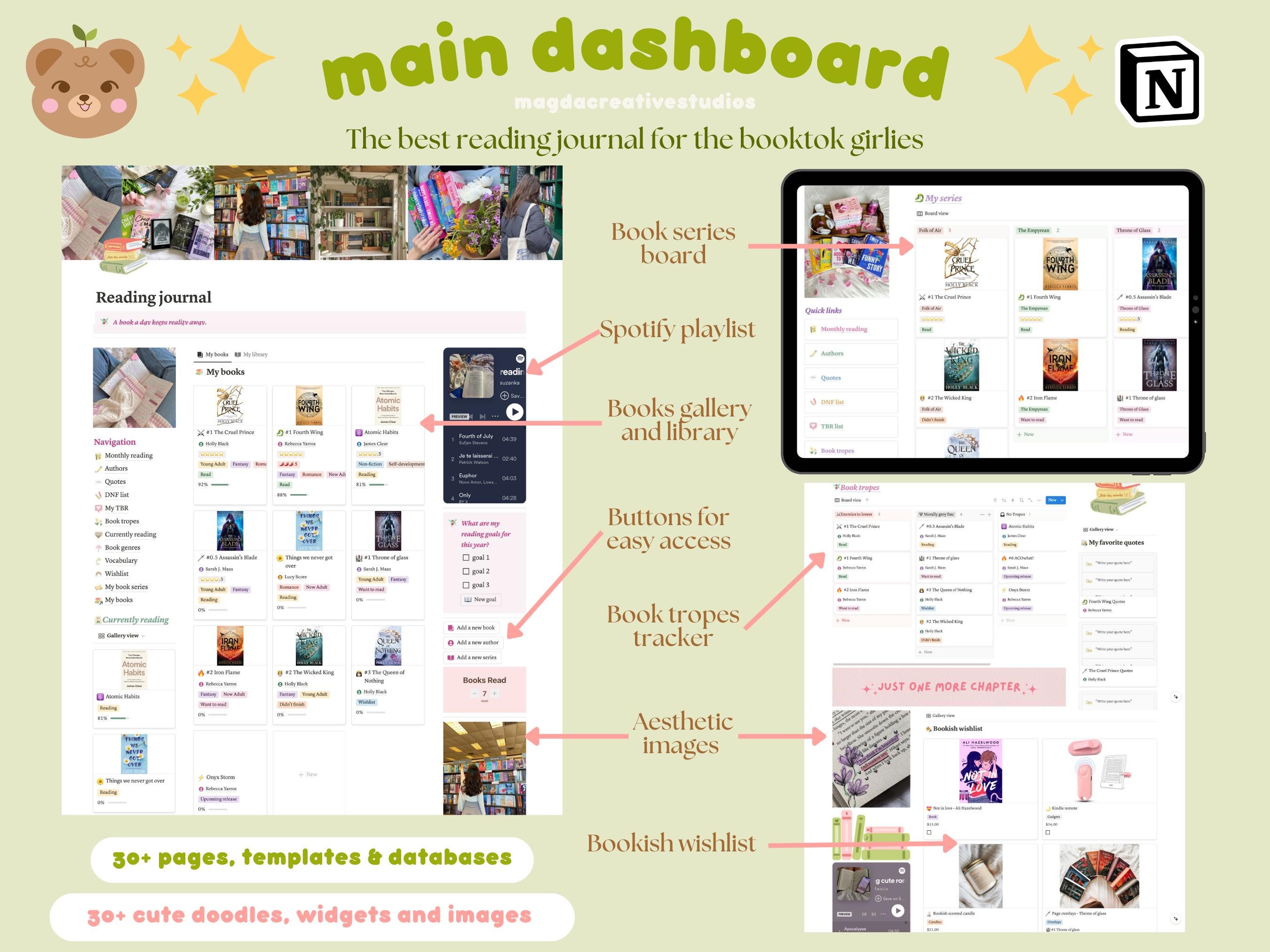Notion Reading Journal | Book Tracker | Reading Notion Template ...
