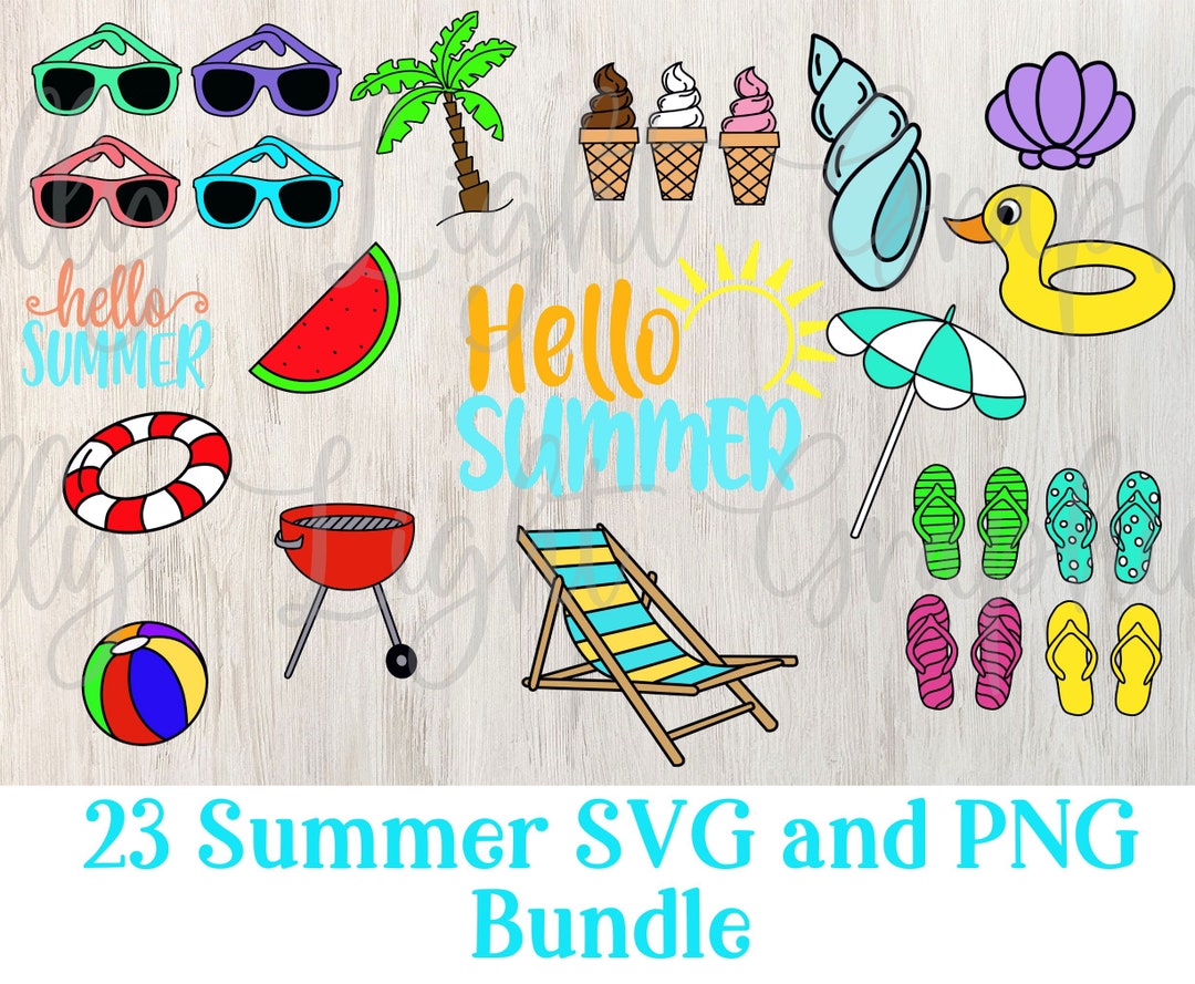 Summer Clip Art SVG and PNG Bundle, Beach Graphics, Sunglasses, Palm ...