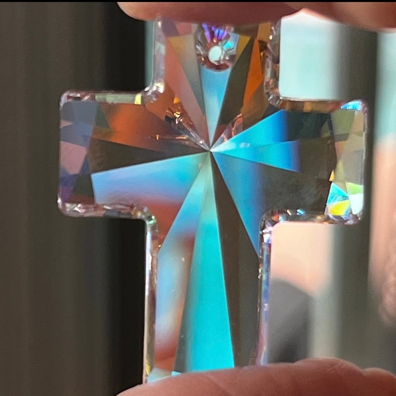 Swarovski Crystals - Crystal Cross Pendant - Crystal AB - 40mm Faceted ...