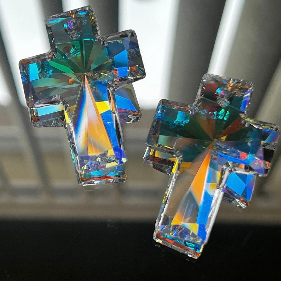 Swarovski Crystals - Crystal Cross Pendant - Crystal AB - 40mm Faceted ...