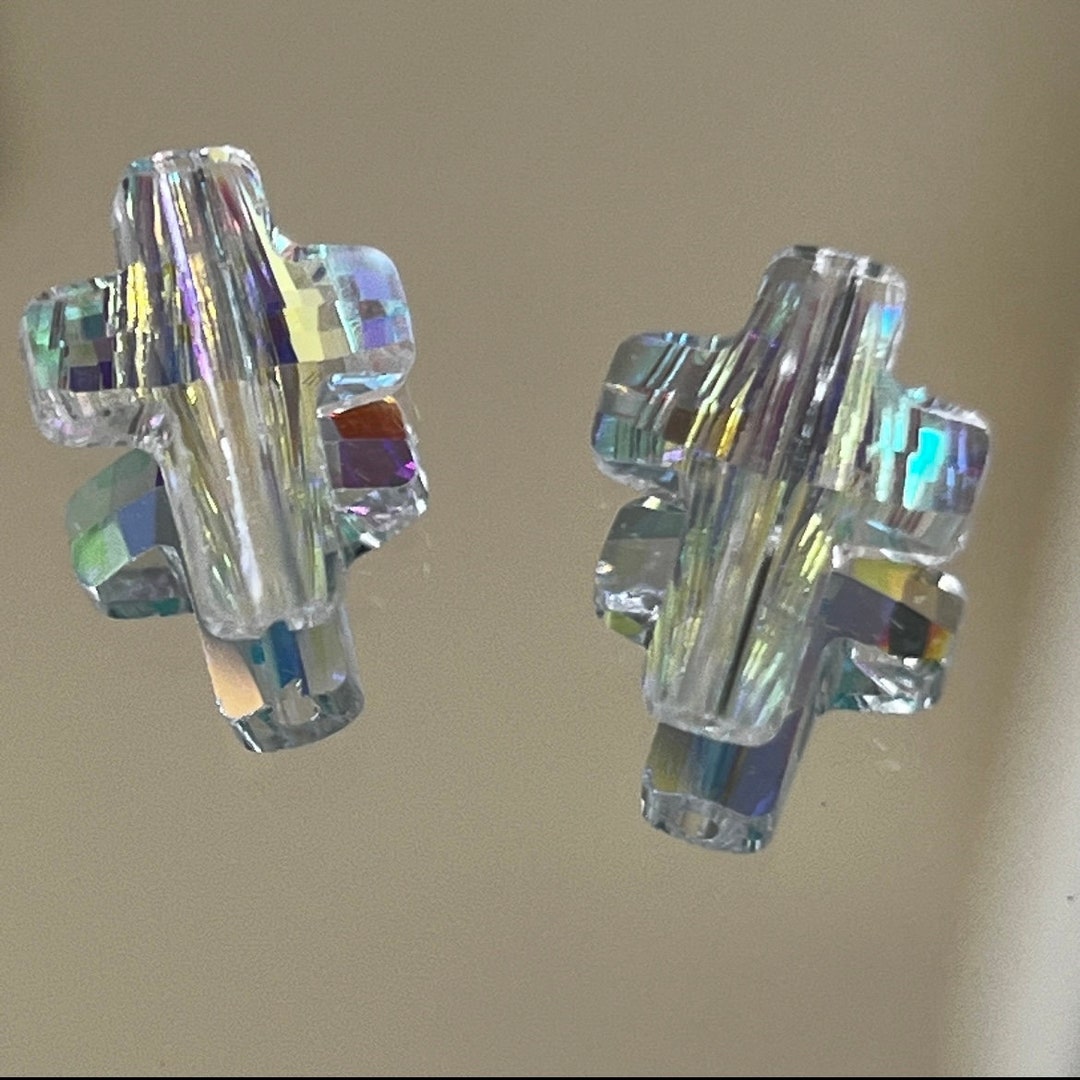 Celestial Crystals Crystal Cross Bead Crystal AB 14x11mm Faceted Cross ...