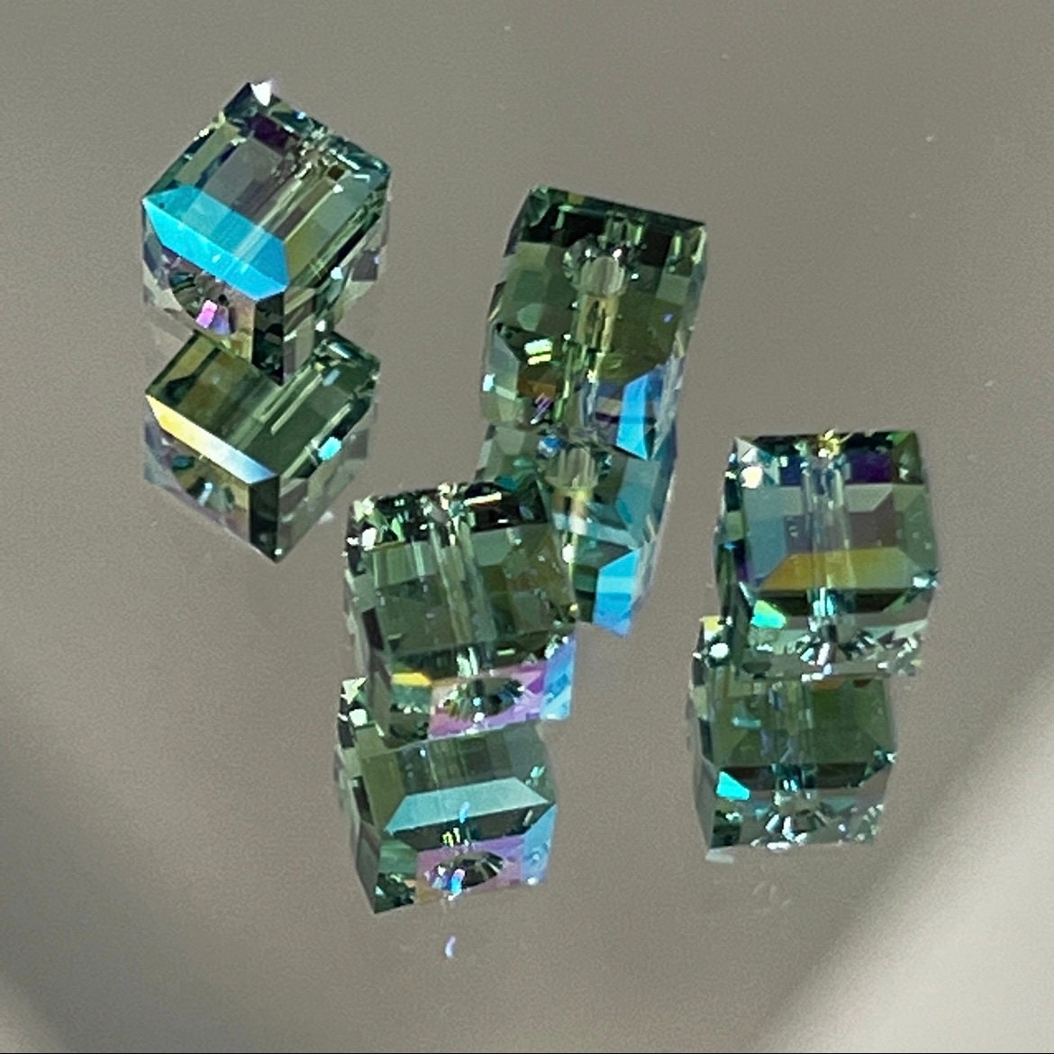 Swarovski Crystal Beads - Cube Crystal Beads - Erinite Shimmer - 6x6mm ...