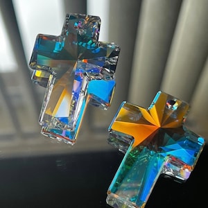 Swarovski Crystals - Crystal Cross Pendant - Crystal AB - 40mm Faceted ...