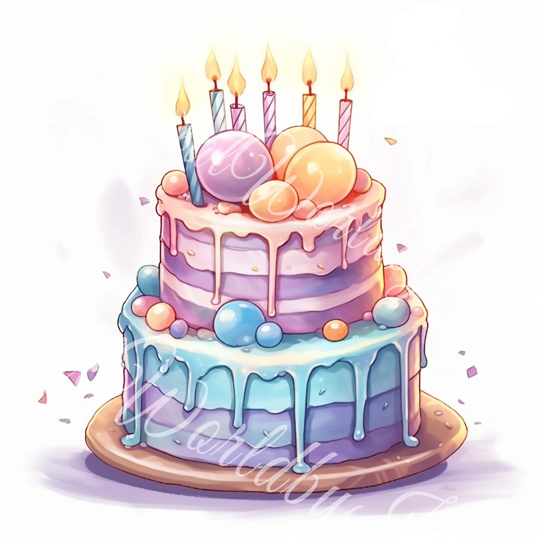 Digital Cake Art, Watercolor Cake, Cake Illustration, Digital Print ...