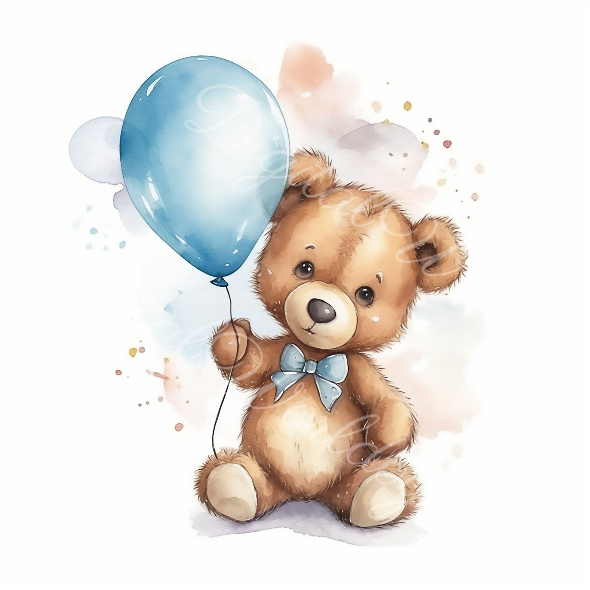 Boho Teddy Bear, Watercolor Bear, Nursery Teddy Bear, Teddy Bear Flying ...