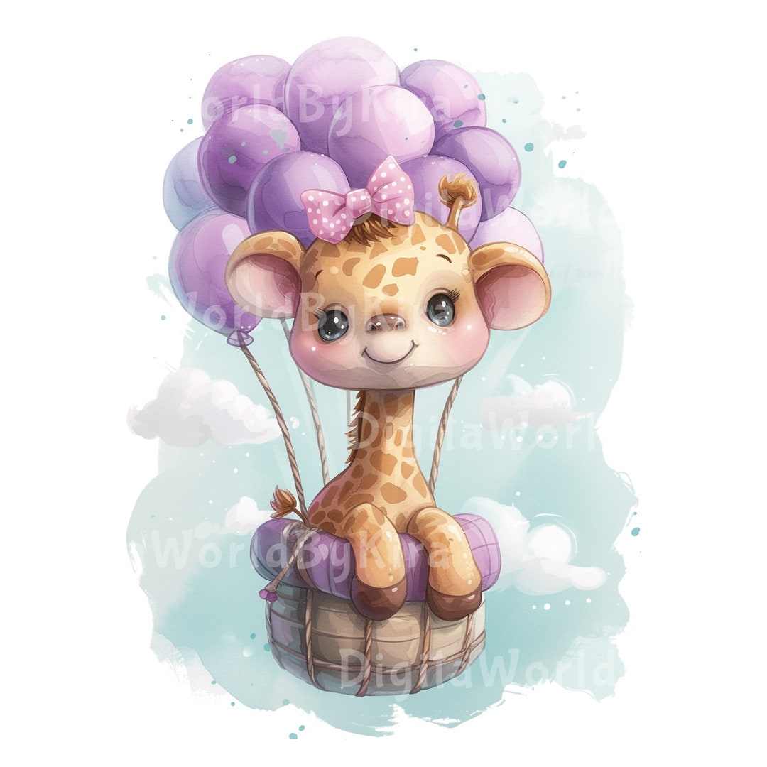 Flying Giraffe PNG - Baby Shower Illustration, Giraffe Clipart, Baby ...