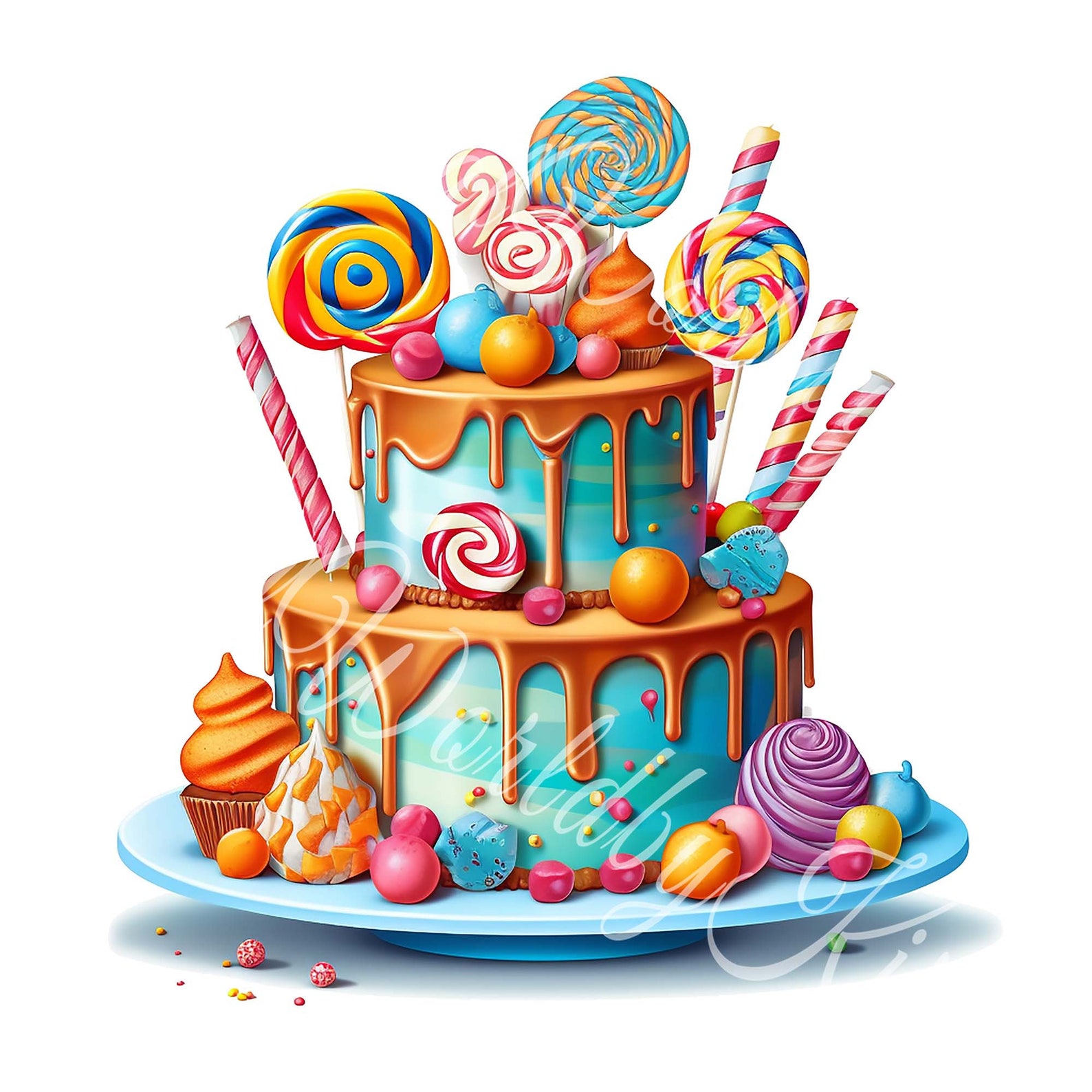 Watercolor Cake, Cake Illustration, Wall Art, Cake Painting, Watercolor ...