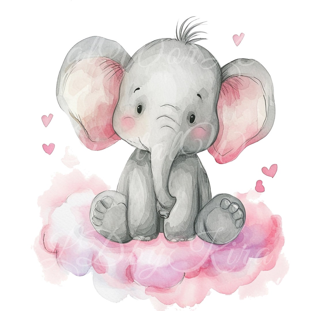 Boho Elephant, Watercolor Animal, Nursery Animal, Baby Elephant ...
