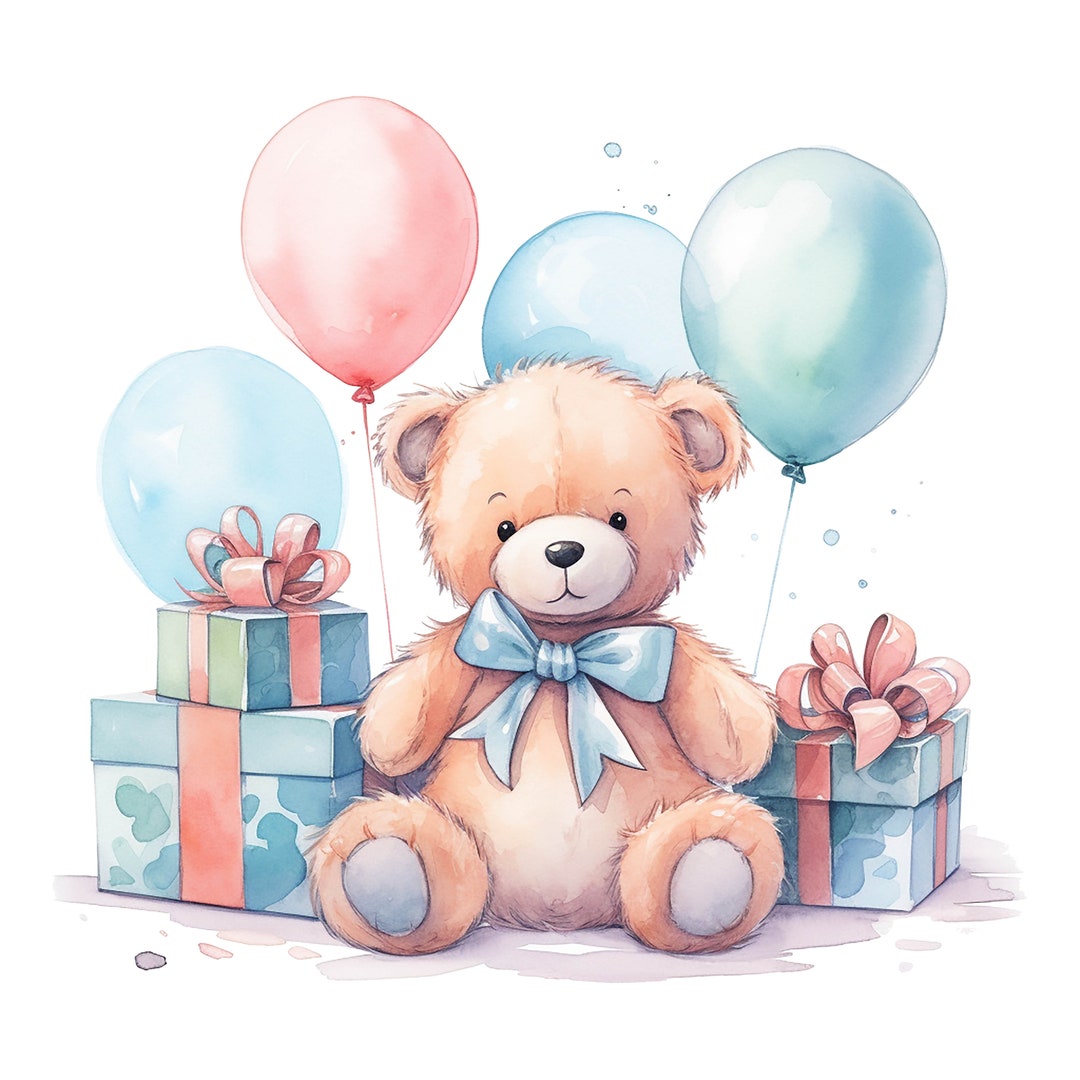 Teddy Bear With Blue Balloons Png, Png, Baby Shower Neutral, Baby ...