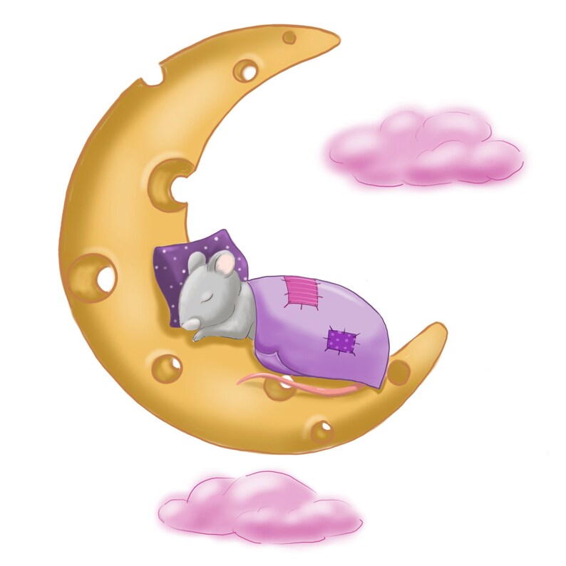 Sleeping Mouse Moon Art Moon Png Mouse Clipart Nursery - Etsy