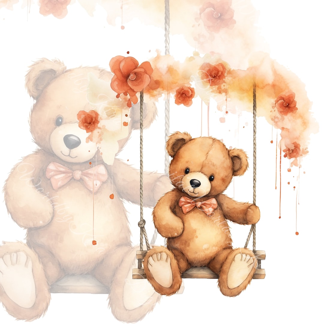 Teddy Bear Fly, Cute Teddy Clipart, Bear Swinging, Baby Bear Clipart ...