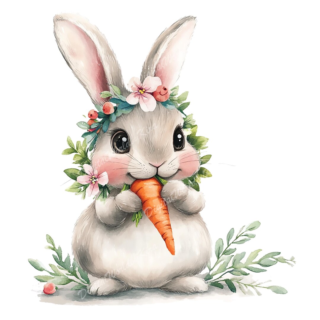 Easter Spring Bunny Png Clipart - Watercolor Bunny Art, Carrot Clipart ...