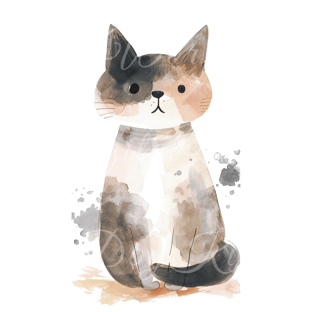 Boho Kitten, Watercolor Animal, Nursery Animal, Baby Cat, Cute Art ...