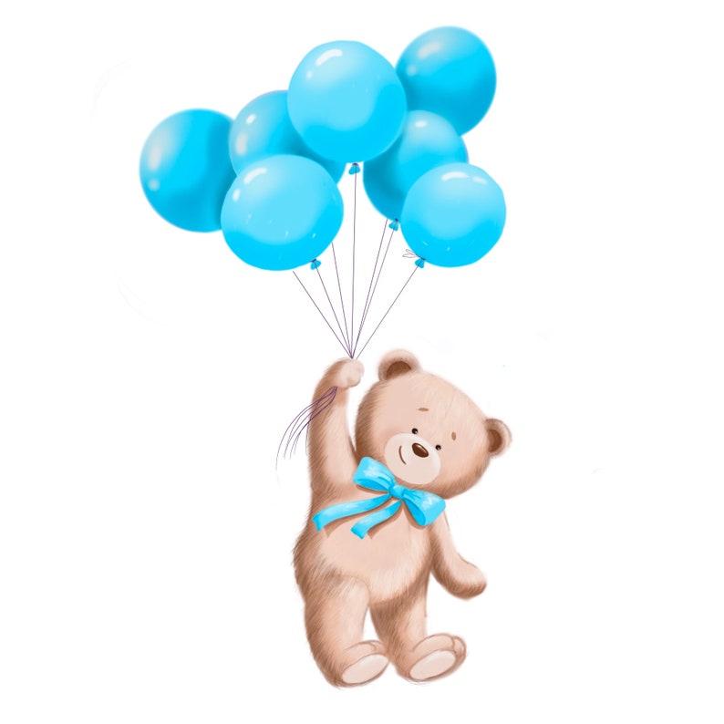 Teddy Bear With Blue Balloons Png, Png, Baby Shower Neutral, Baby ...