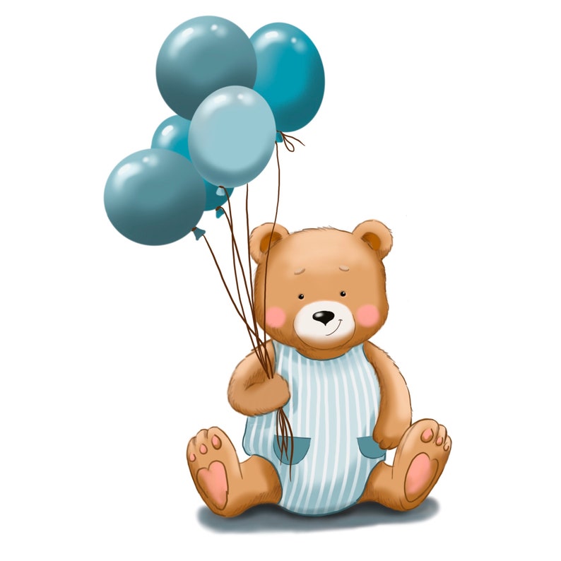 Teddy Bear With Blue Balloons Png, Png, Baby Shower Neutral, Baby ...