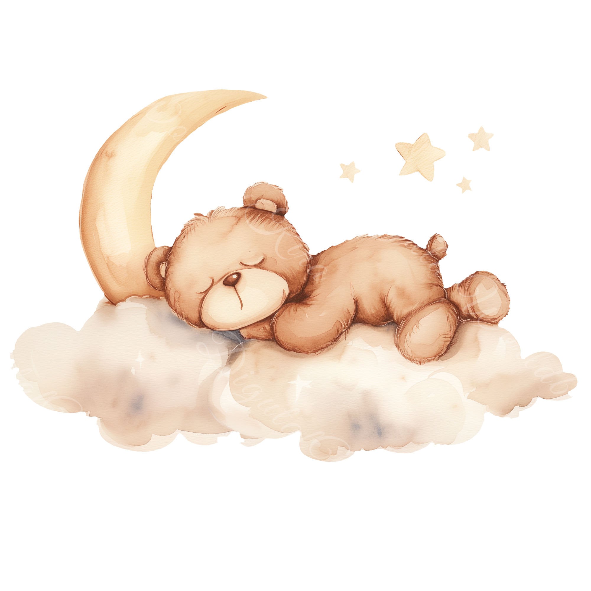 Sleeping Teddy Bear on a Cloud Digital Png Clipart, Custom Stars Png ...