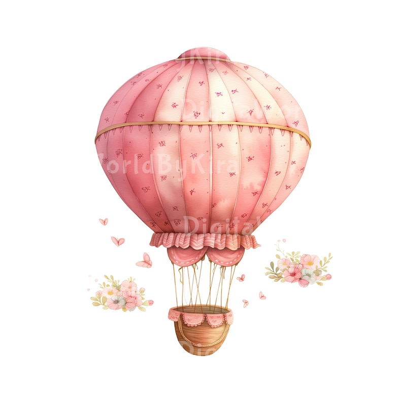 Hot Air Balloon Clipart Png, Birthday Girl Clipart, Cute Watercolor Png ...