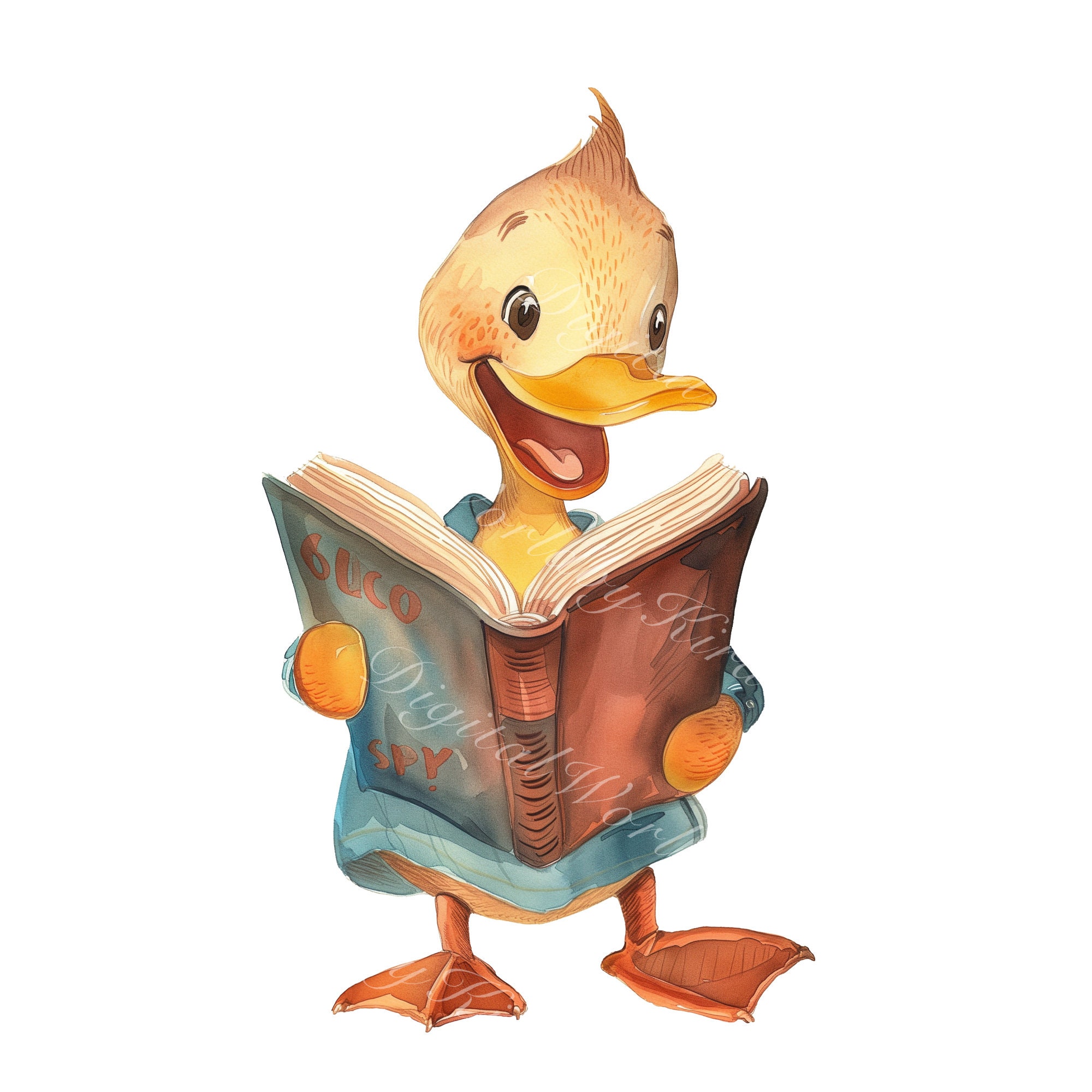 Watercolor Animal With Book Clipart, Watercolor Book PNG Art Cute ...