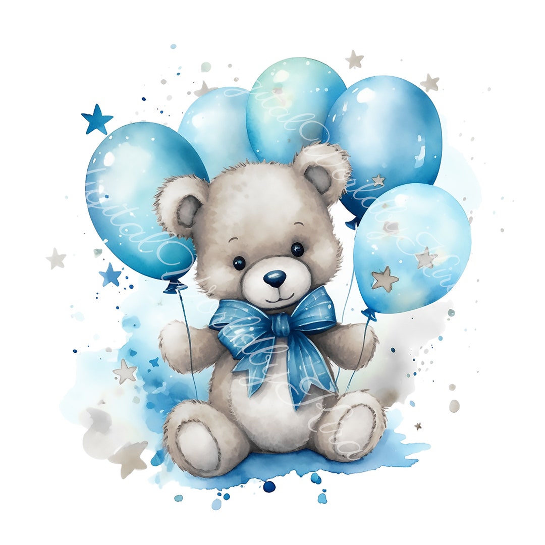 Boho Teddy Bear, Watercolor Bear, Nursery Teddy Bear, Teddy Bear Fly ...