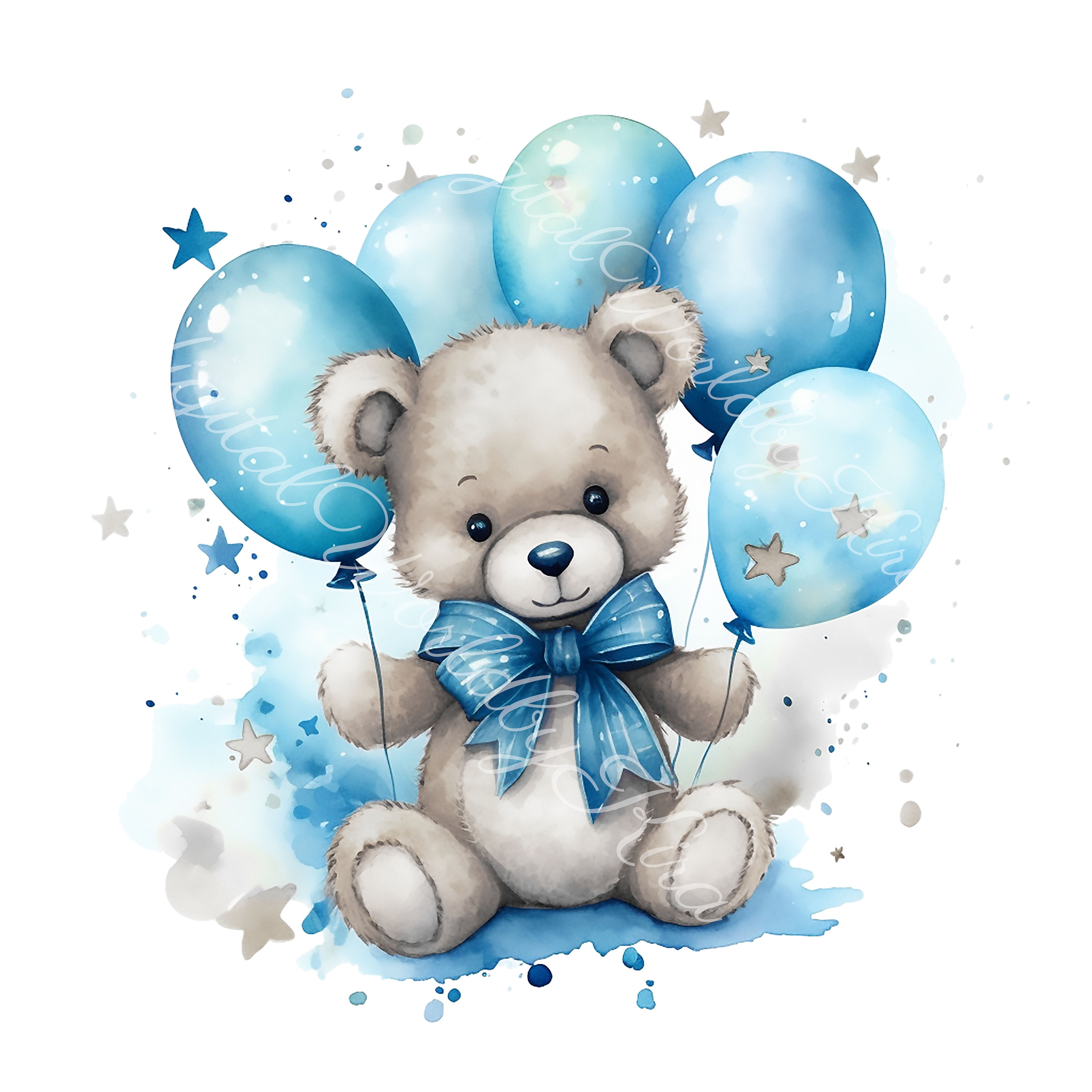 Boho Teddy Bear, Watercolor Bear, Nursery Teddy Bear, Teddy Bear Fly ...