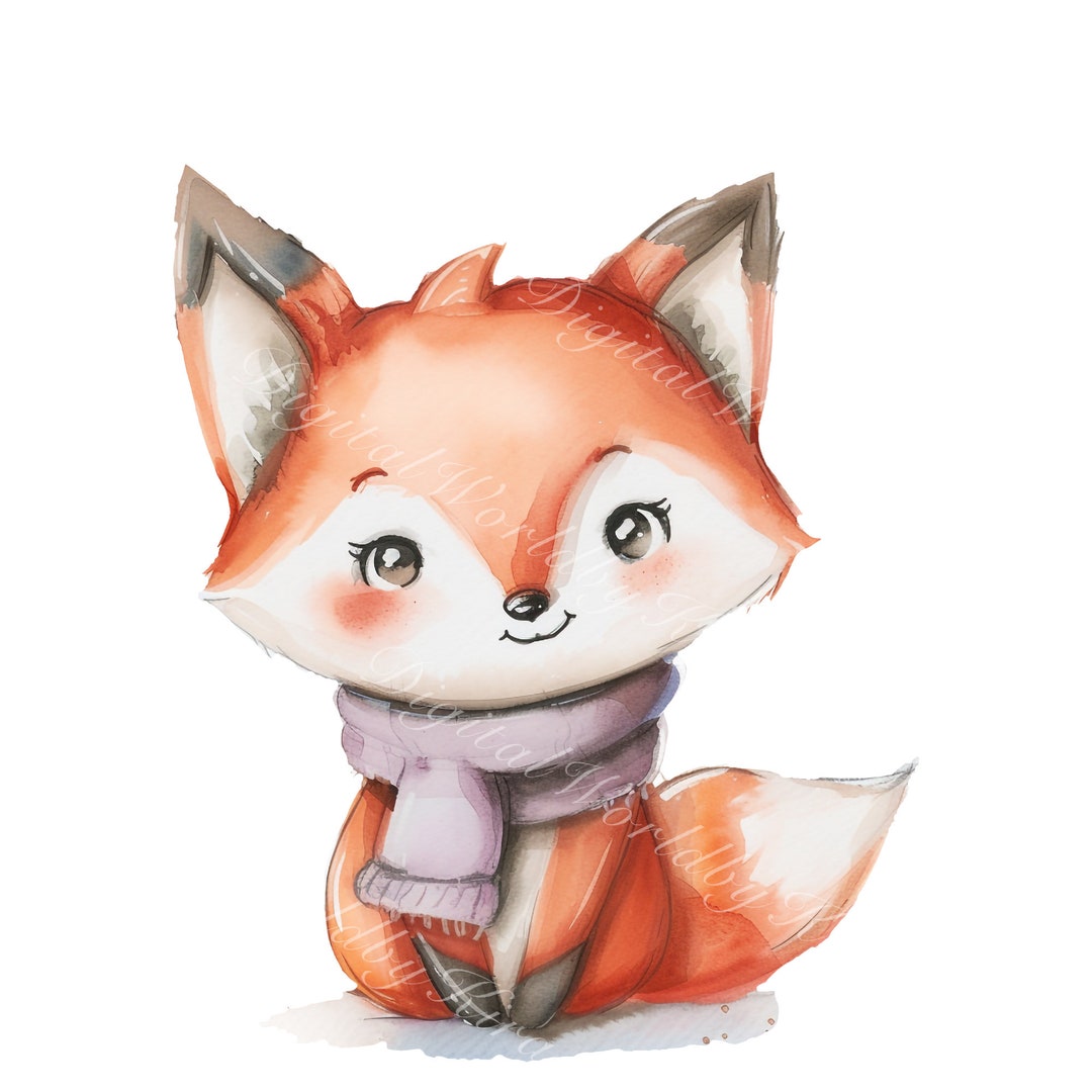 Cute Watercolor Fox Clip Art - Printable PNG, Nursery Decoration, Baby ...