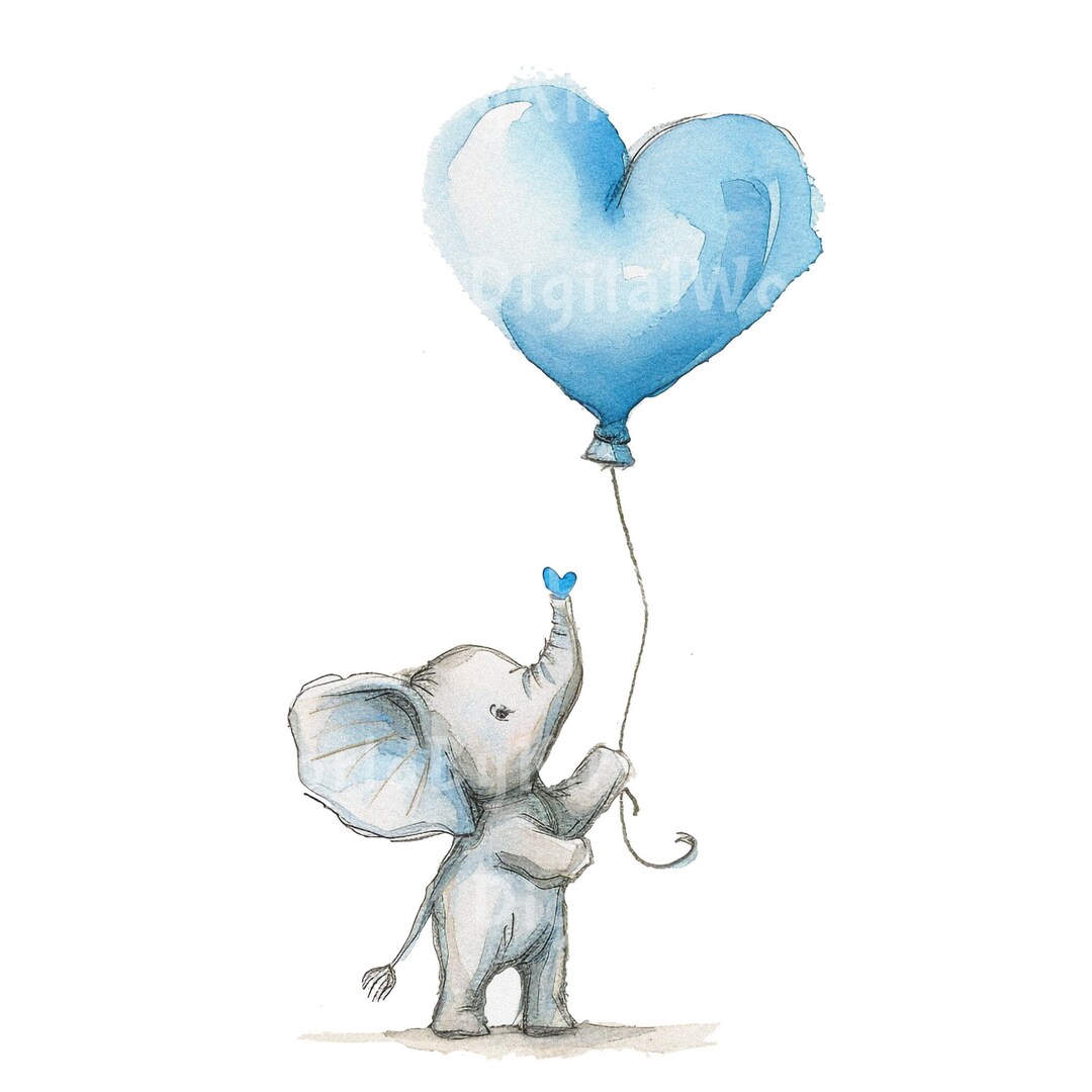 Elephant With Balloon Png Clipart - Baby Shower Digital Illustration ...