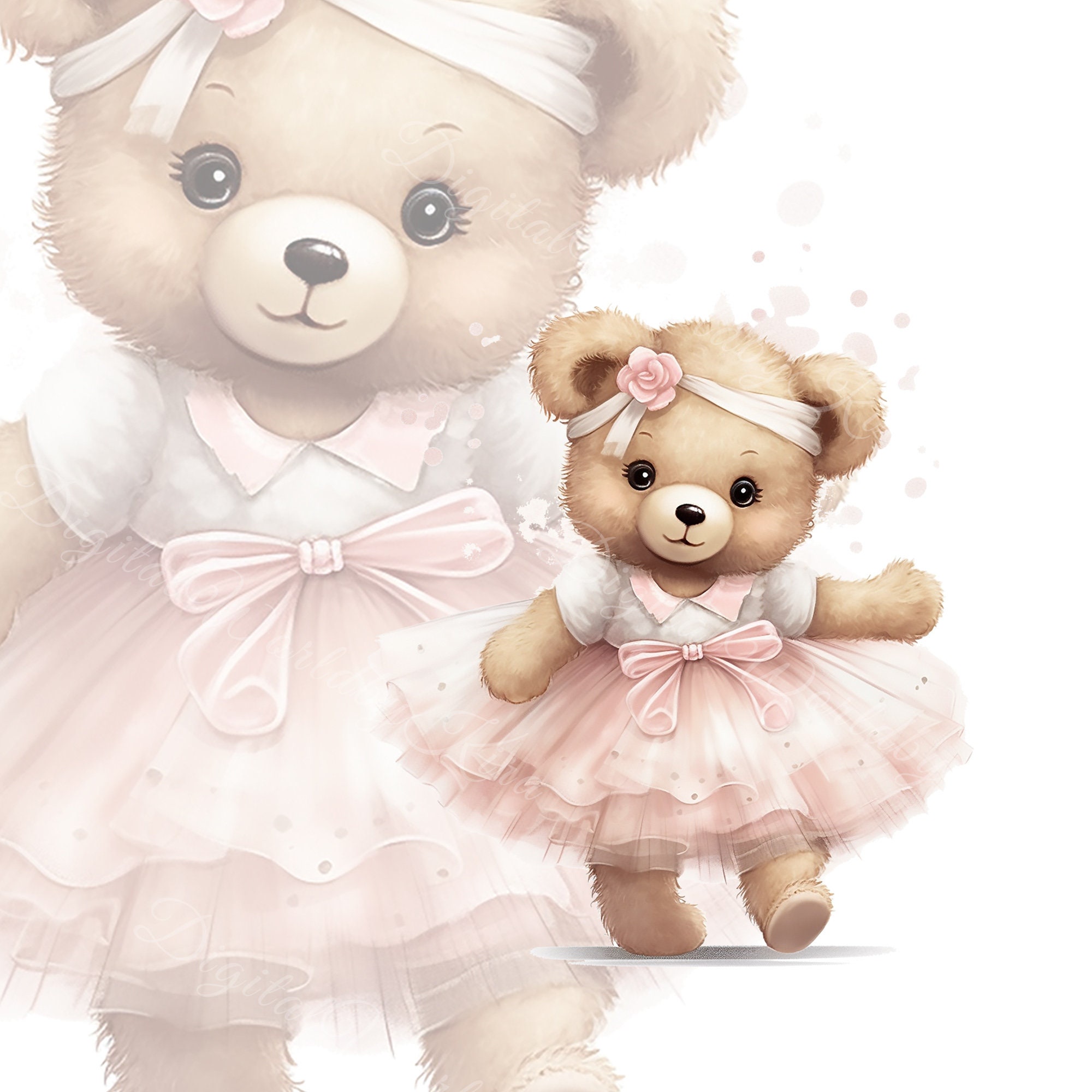 Baby Shower Art, Cute Teddy Bear, Colorful Artwork, Baby Girl Clipart ...