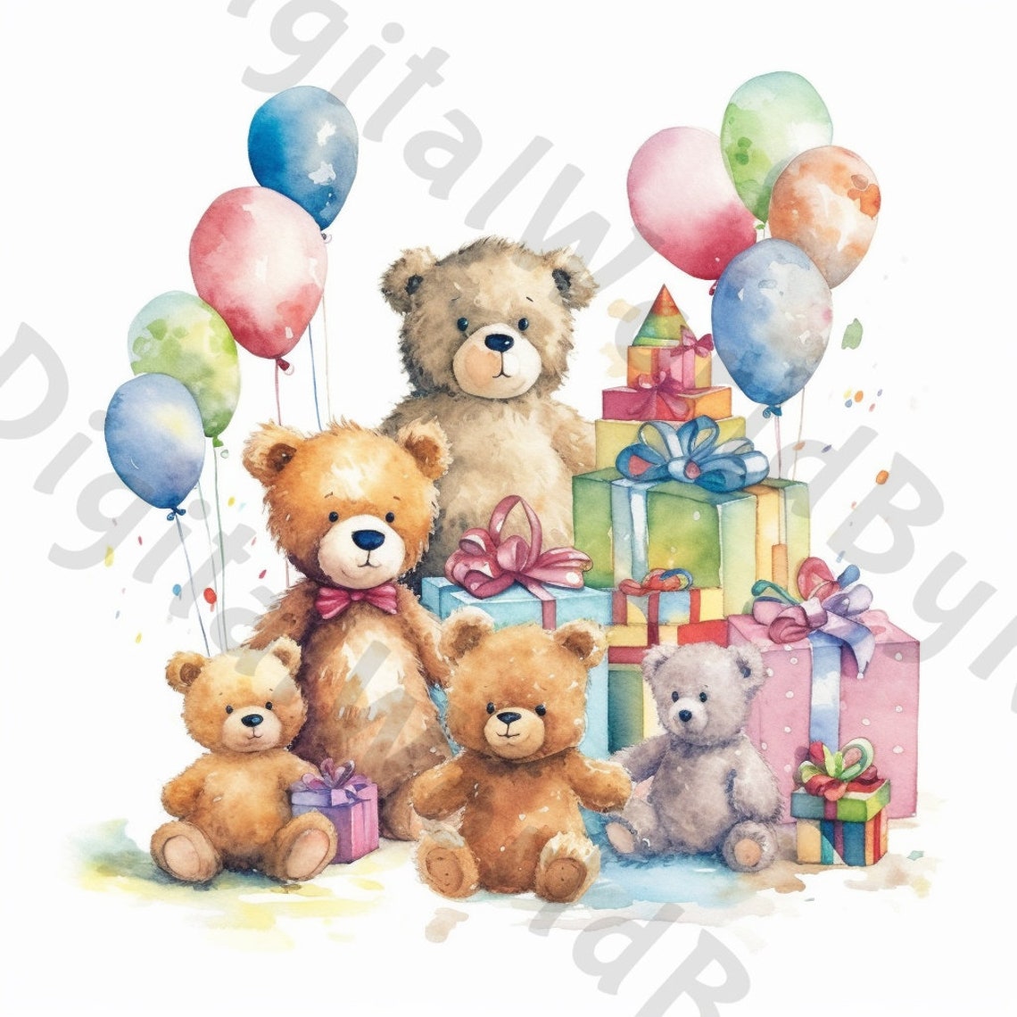 Family Clipart, Balloon Clip Art, Bear Family Clipart, Birthday Clipart ...