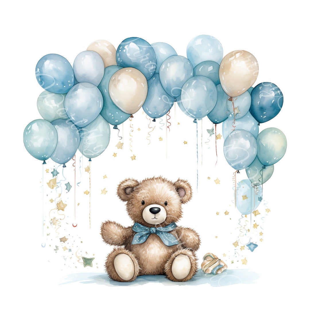 Boho Teddy Bear, Watercolor Bear, Nursery Teddy Bear, Teddy Bear Flying ...