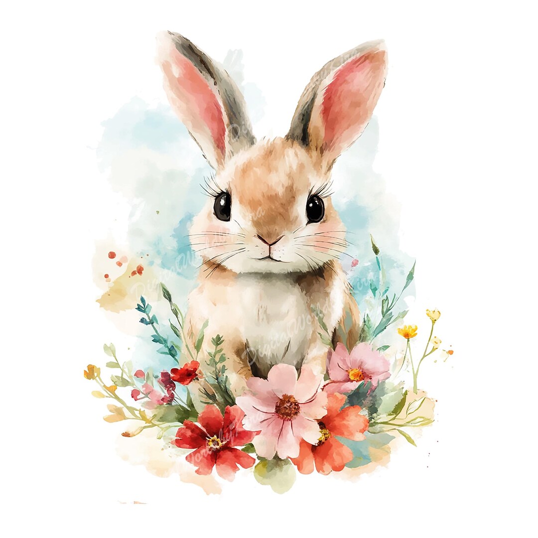 Easter Spring Clipart, Bunny Clip Art, Floral Clipart, Floral Draw, Png ...