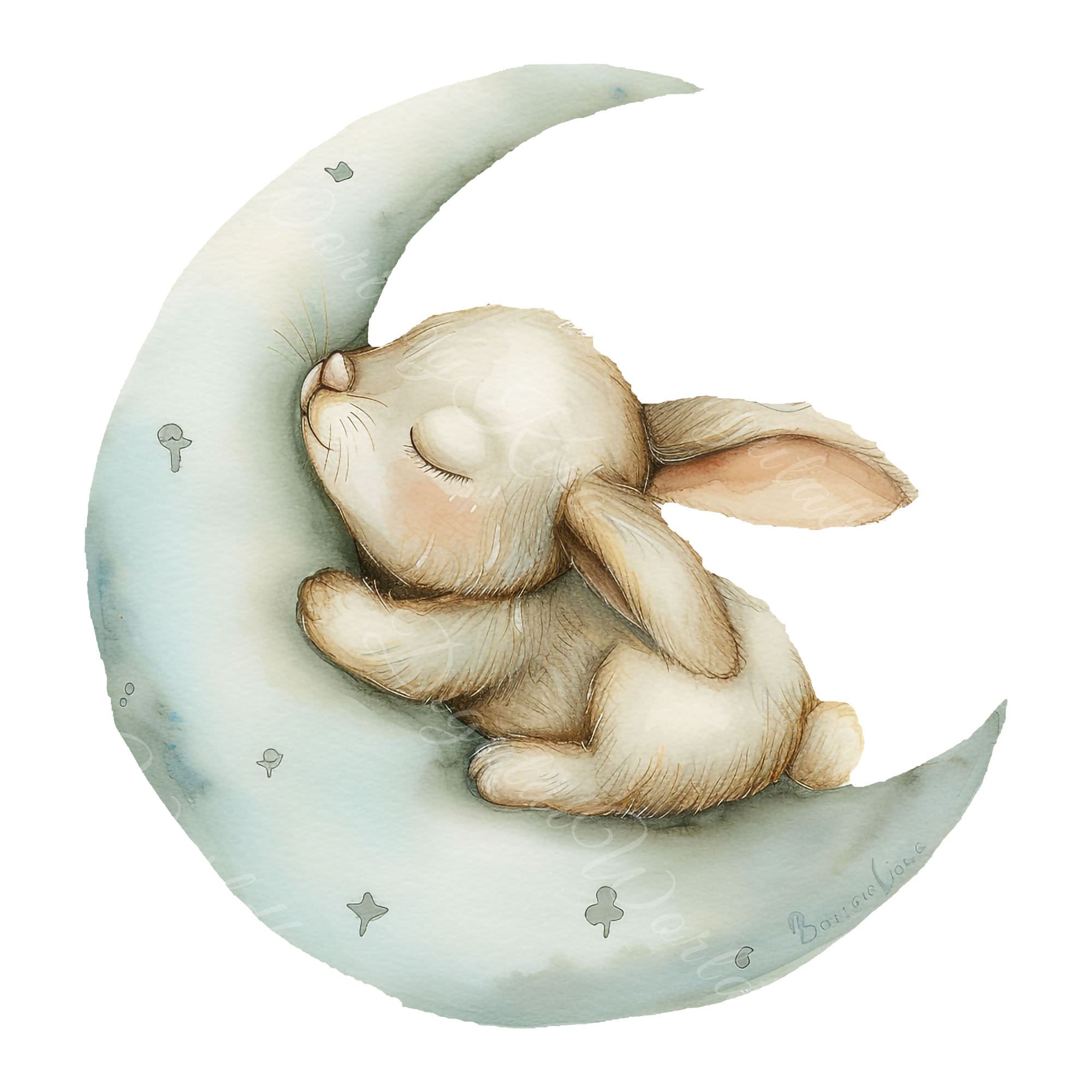 Sleeping Bunny on the Moon Digital Png Clipart, Custom Stars Png ...