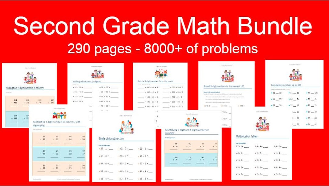 Second Grade Math Worksheets Bundle Home School Learning - Etsy
