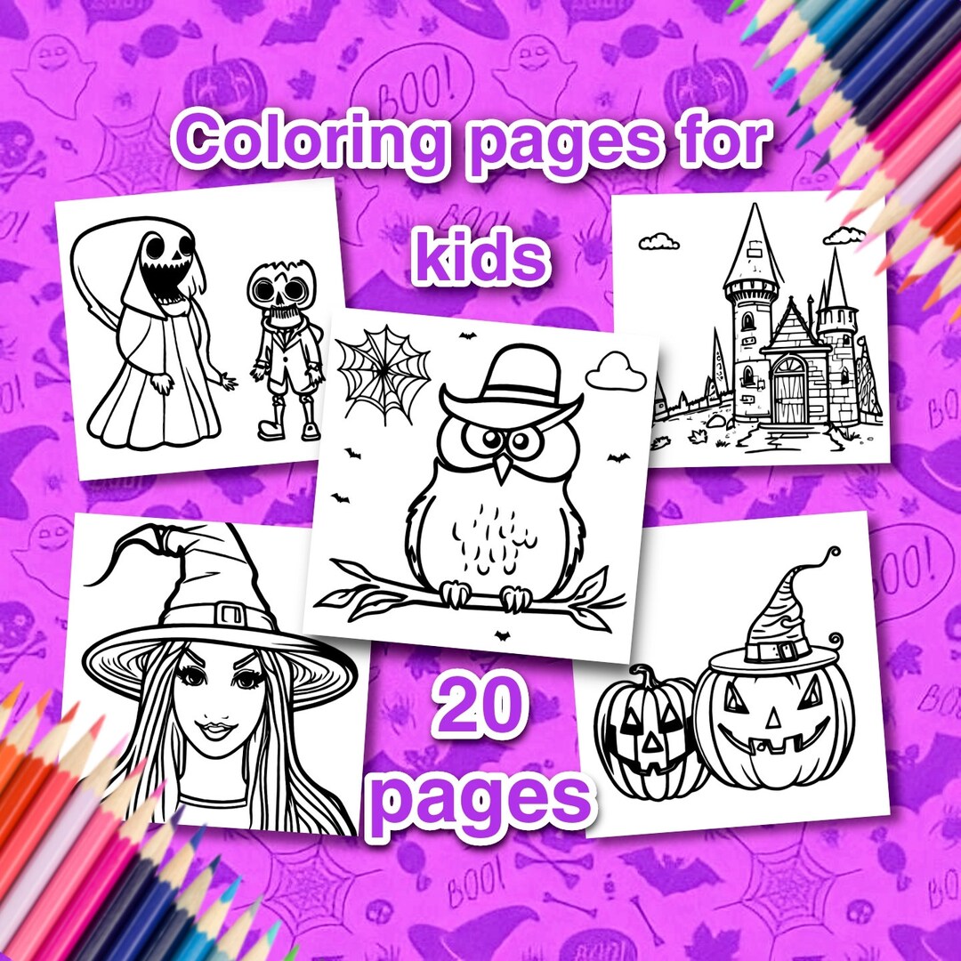 20 Halloween Characters Coloring Pages Sheets for Kids - Etsy Australia