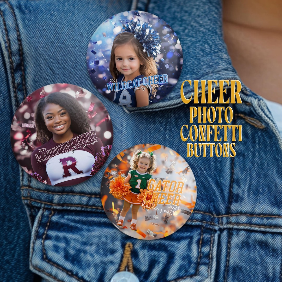 Cheerleader Photo Button - Custom Cheer Pin With Confetti Background ...