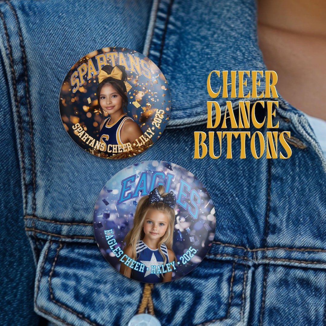 Cheerleader Photo Button - Custom Cheer Pin With Confetti Background ...