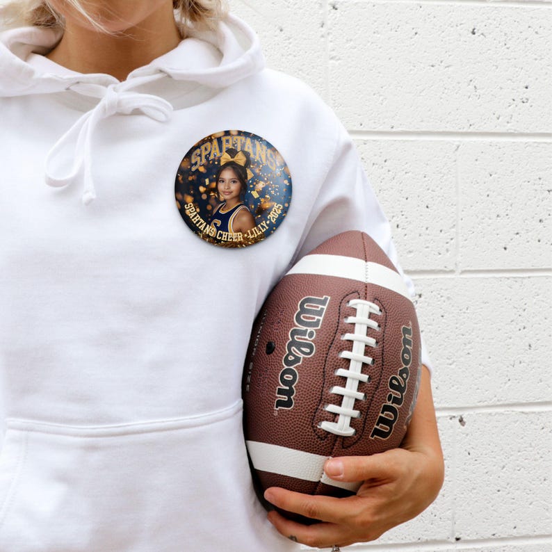 Cheerleader Photo Button - Custom Cheer Pin With Confetti Background ...