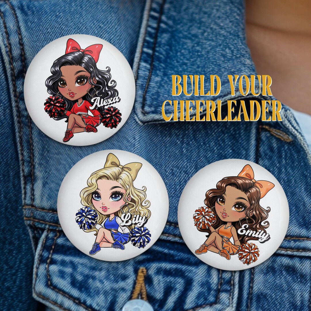 Custom Cheerleader Button - Personalized Team Spirit Pin - Build Your ...