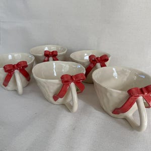 Handmade Stoneware Mug With Red Bow, Feminine Pottery Cup - Etsy