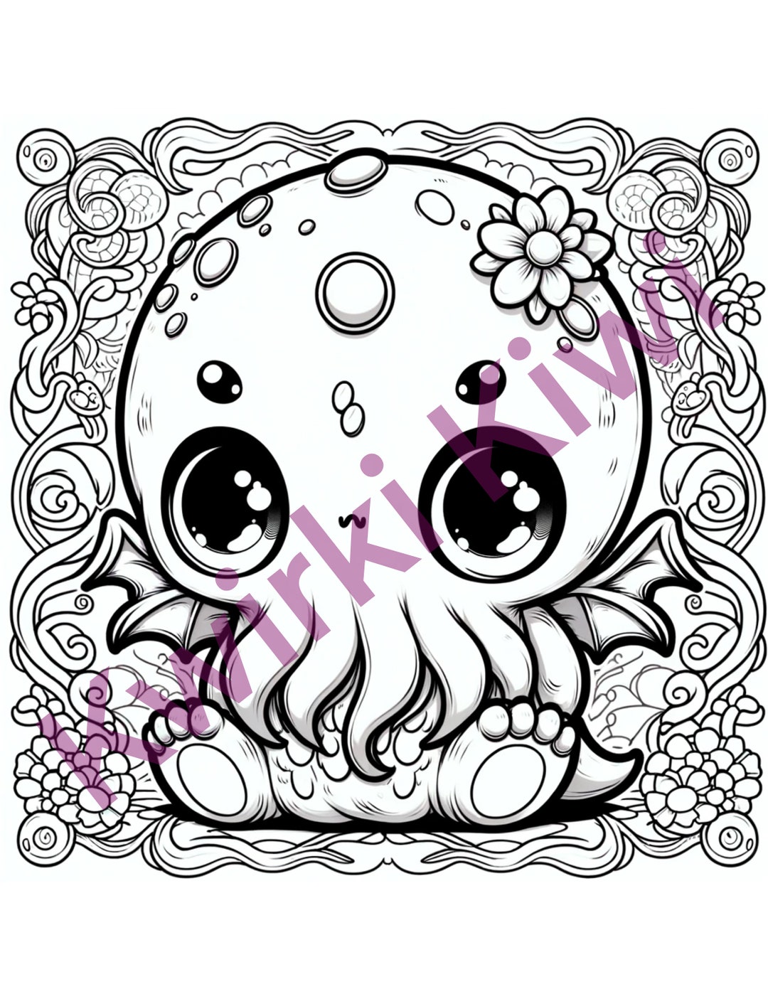 Kawaii Cthulhu Coloring Page Cute Mythical Creature for Kids & Adults ...