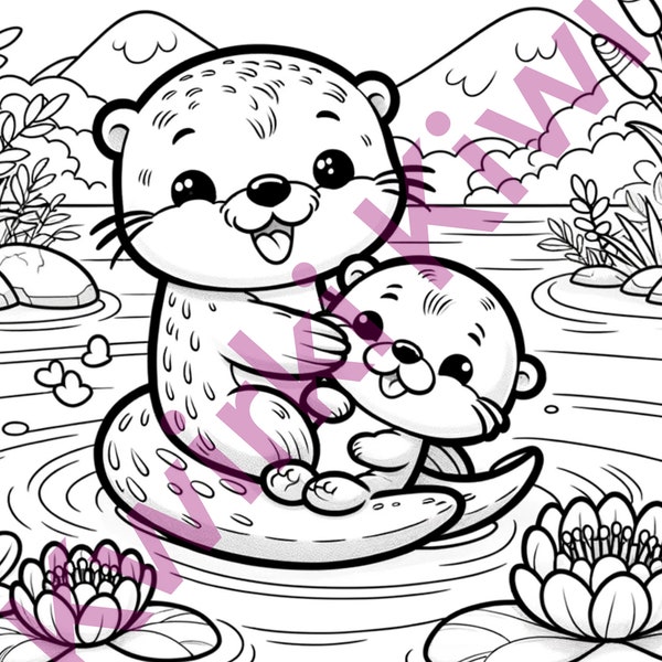 Cute Otter Coloring Page - Etsy